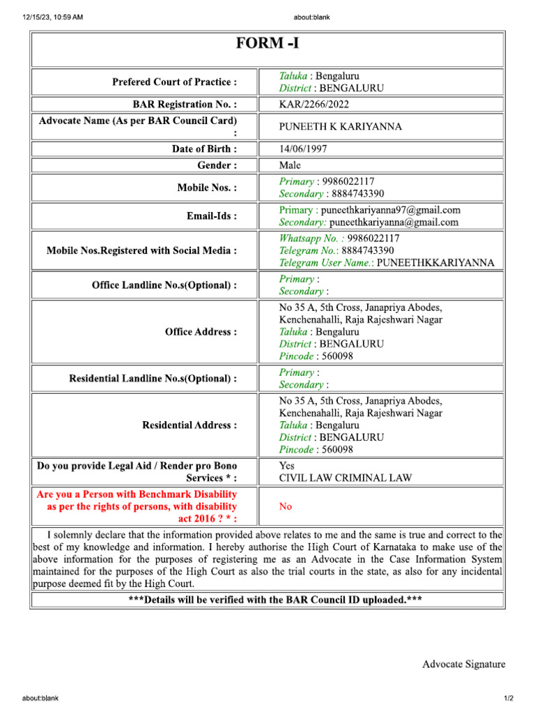 High Court Registration Pdf