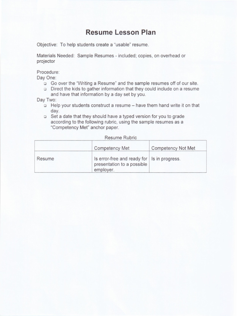 Lesson Plan Resume | PDF