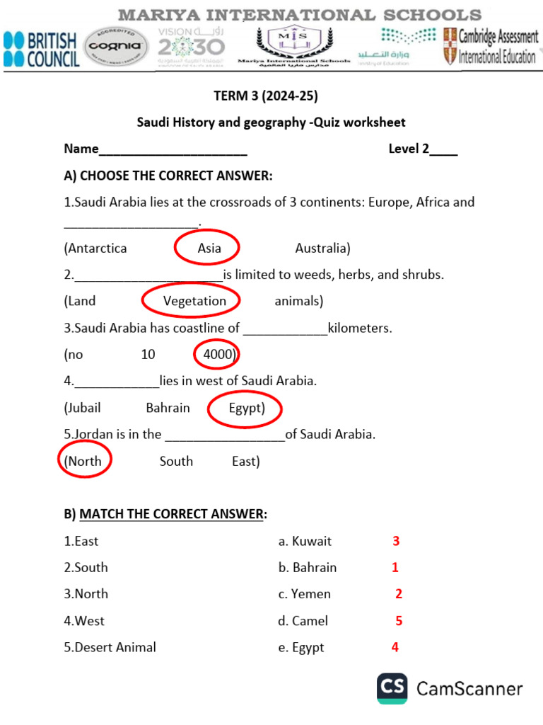 Saudi Arabia Geography Quiz Worksheet | PDF