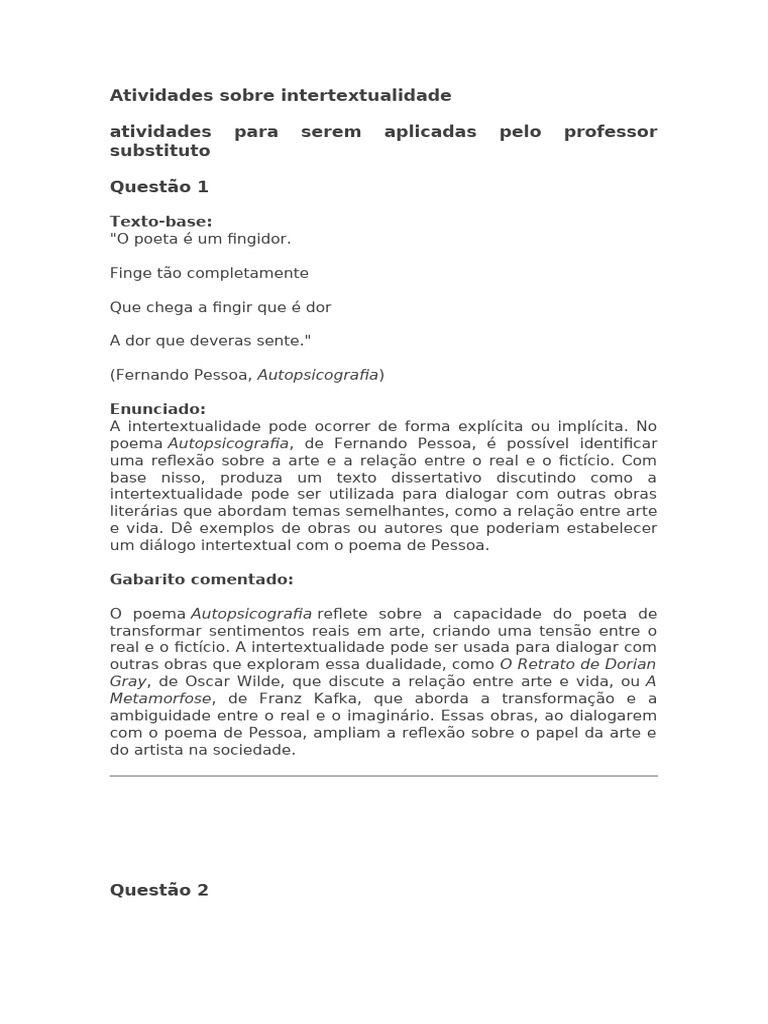 Atividades Sobre Intertextualidade - Professor Substituto - Dias 6 e 7 - Primeiros Anos - Com ...