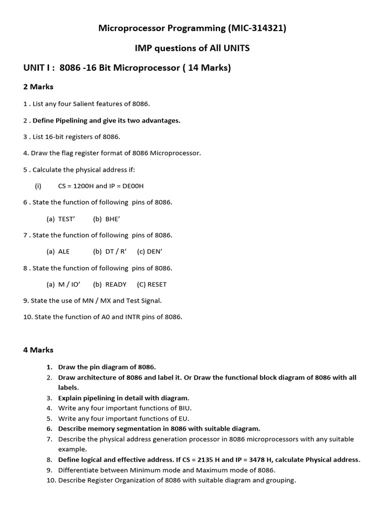 MIC IMP Question Bank of All Chapters | PDF | String (Computer Science) | Assembly Language
