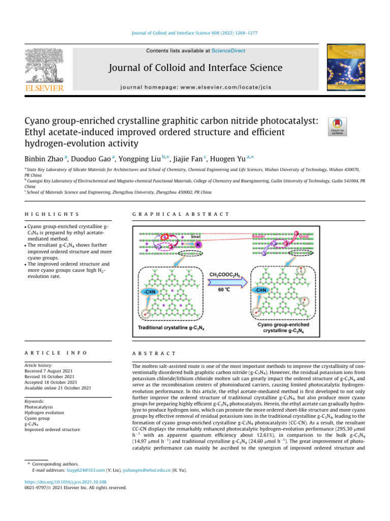 Cyano Group-Enriched Crystalline Graphitic Carbon Nitride Photocatalyst ...