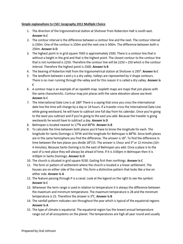 Simple Explanations To CSEC Geography 2012 Multiple Choice | PDF | Cost ...