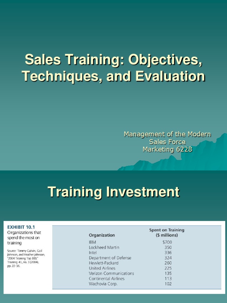 Sales Training: Objectives, Techniques, and Evaluation: Management of ...