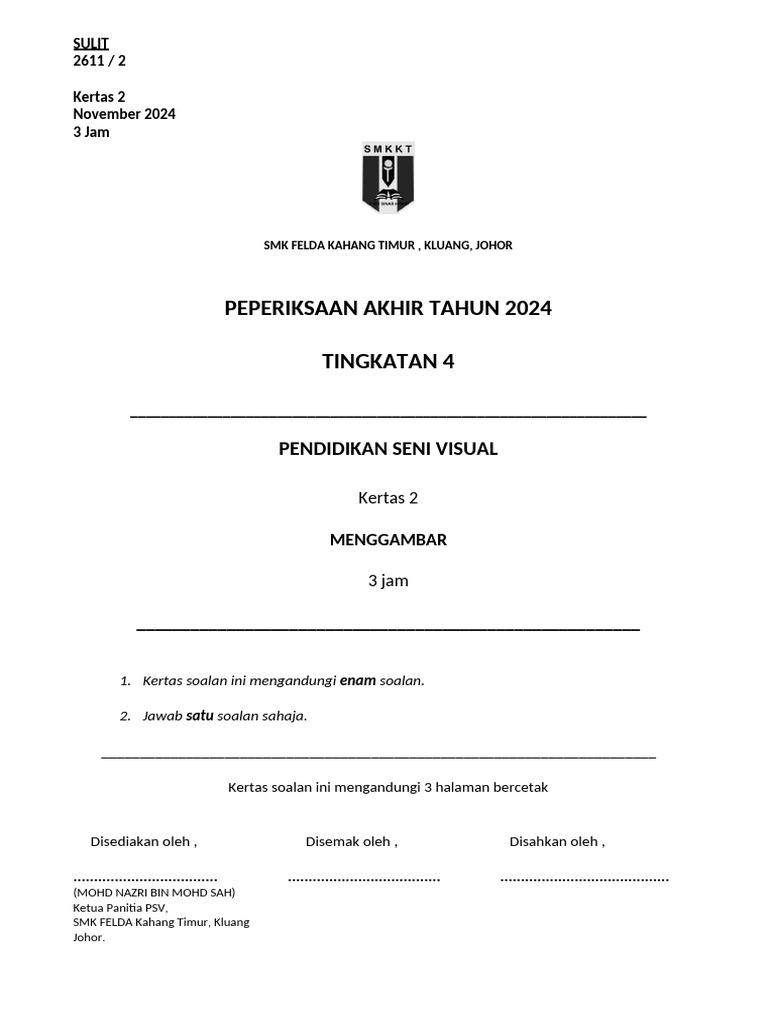 PAT 2024 PSV Tingkatan 4 | PDF