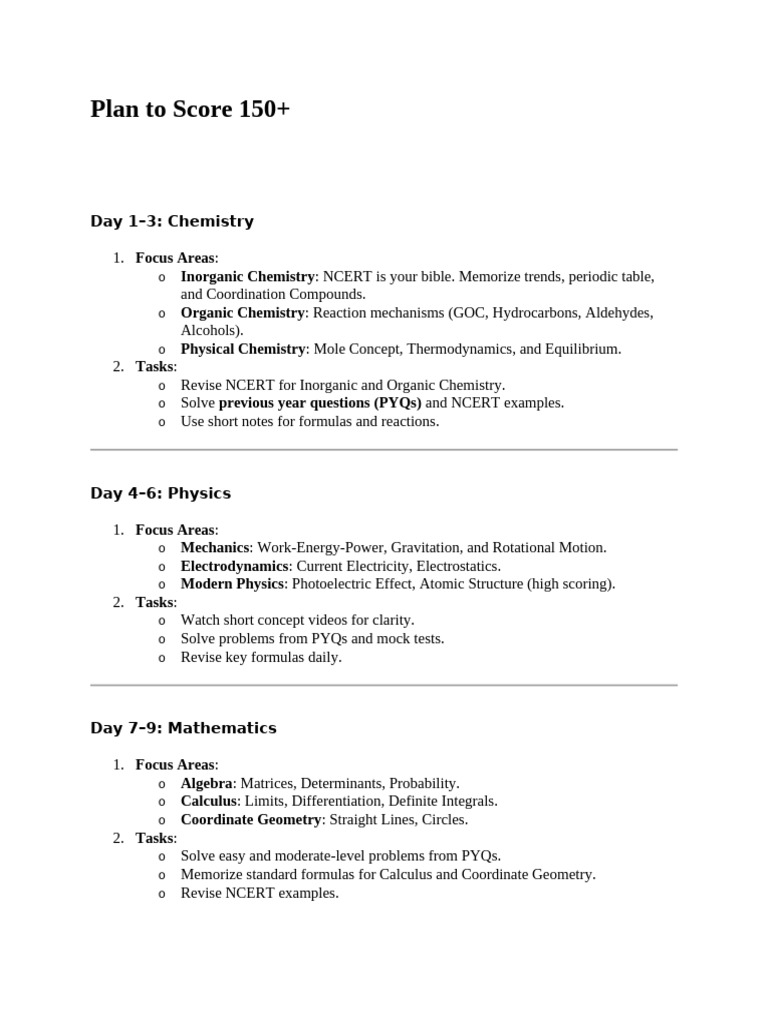 Plan To Score 150 | PDF