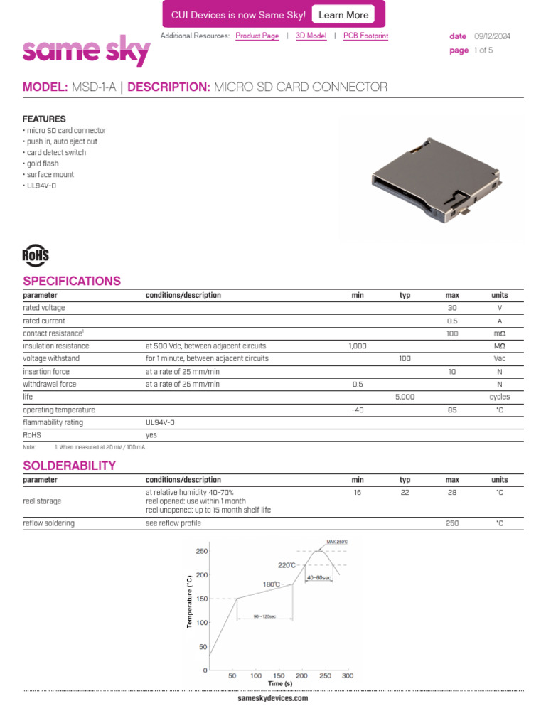 Zocalo Micro SD MSD - 1 - A | PDF | Printed Circuit Board | Electrical Connector