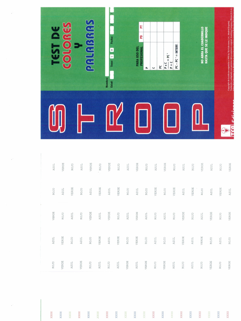 Stroop Hoja para El Evaluado | PDF