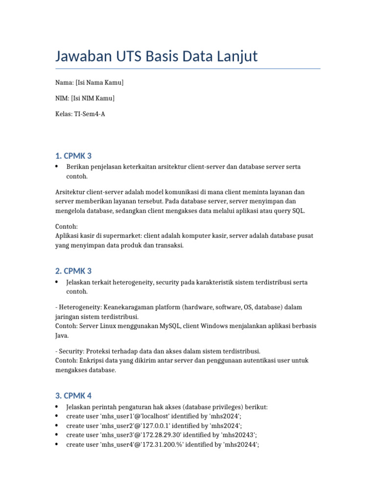 Jawaban UTS Basis Data Lanjut | PDF