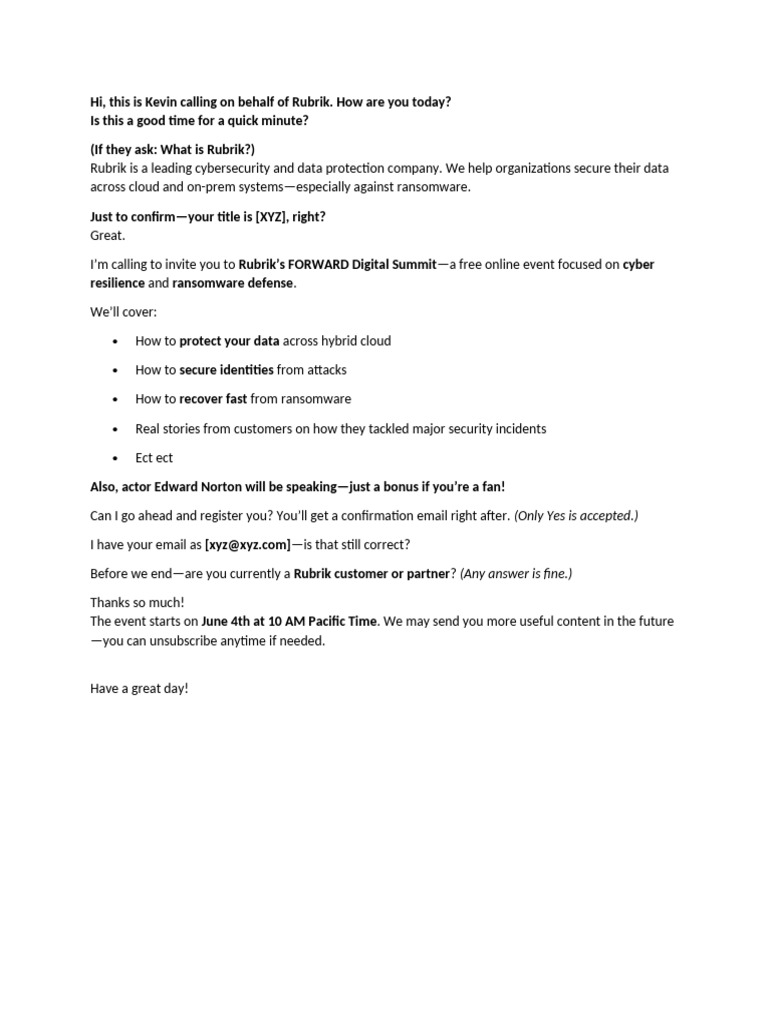 Rubrik Forward Summit Script 1 | PDF