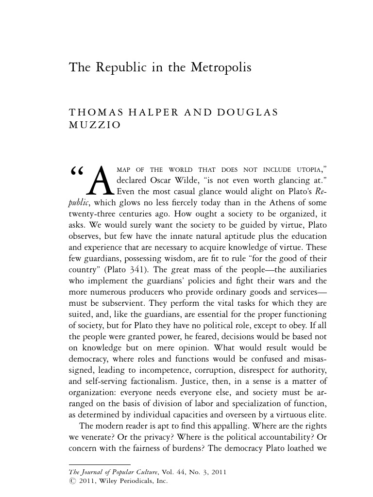 Plato's Republic and Metropolis Analysis | PDF | Plato | Science