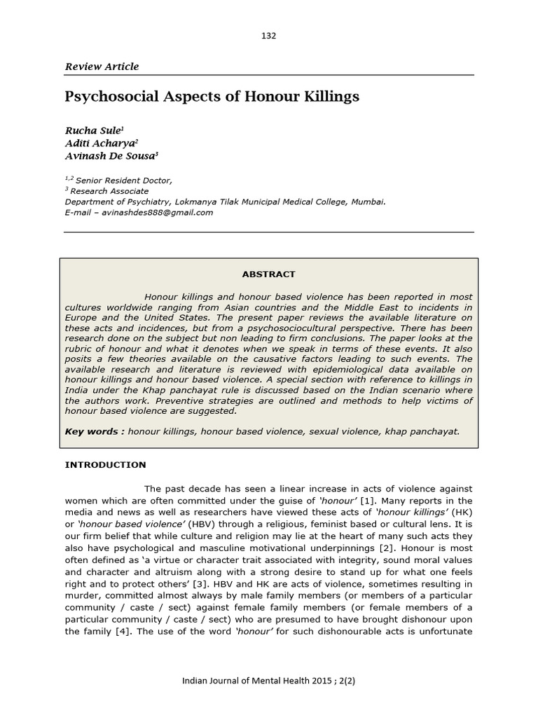 RP 2 Honour Killings Rucha Libre | PDF | Violence | Rights