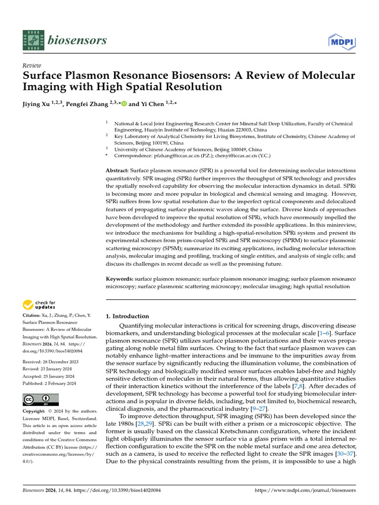 Surface Plasmon Resonance Biosensros - A Review of Molecular Imaging ...