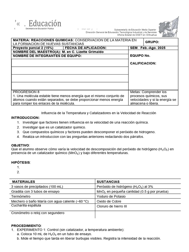 Proyecto Parcial 2 Reacciones Quimica | PDF | Química | Peróxido