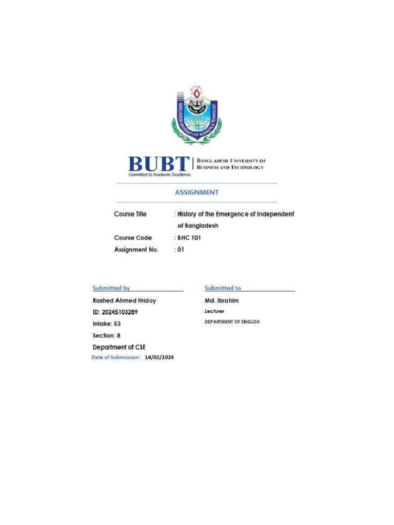 BUBT Assignment Cover | PDF