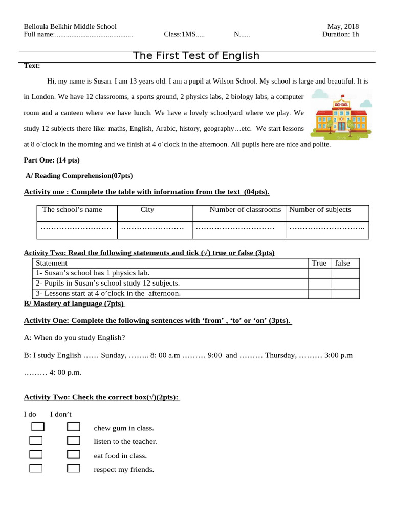 1MS - Third Term Test 1 1ms - by Teacher 2018 | PDF | Linguistics ...