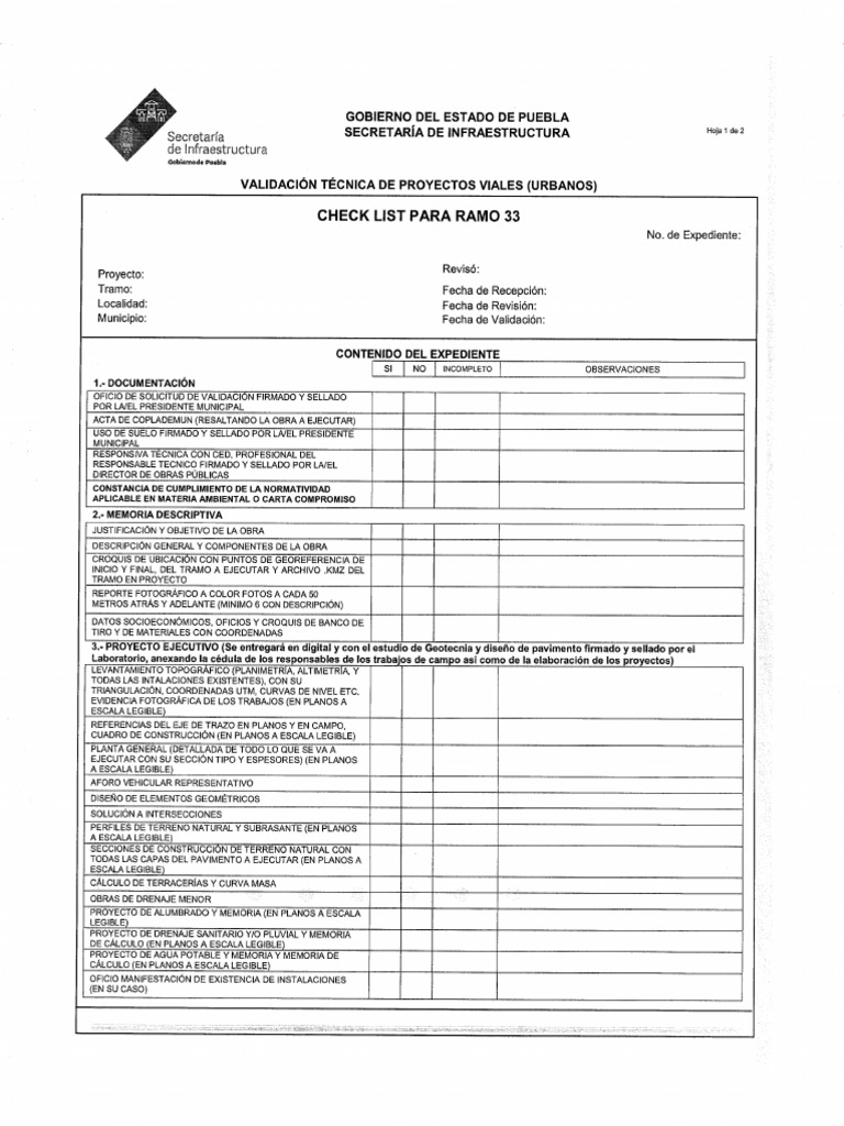 Check List INFRA-Proy Viales | PDF