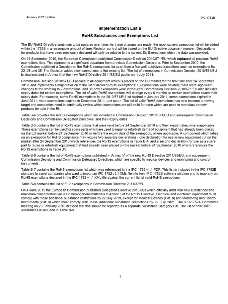 IPC-1752B Implementation Lists B C D and E - January 2021 update | PDF ...