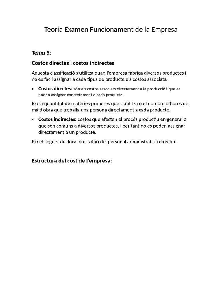 teoria examen func. empresa tema 5 y 7ç | PDF