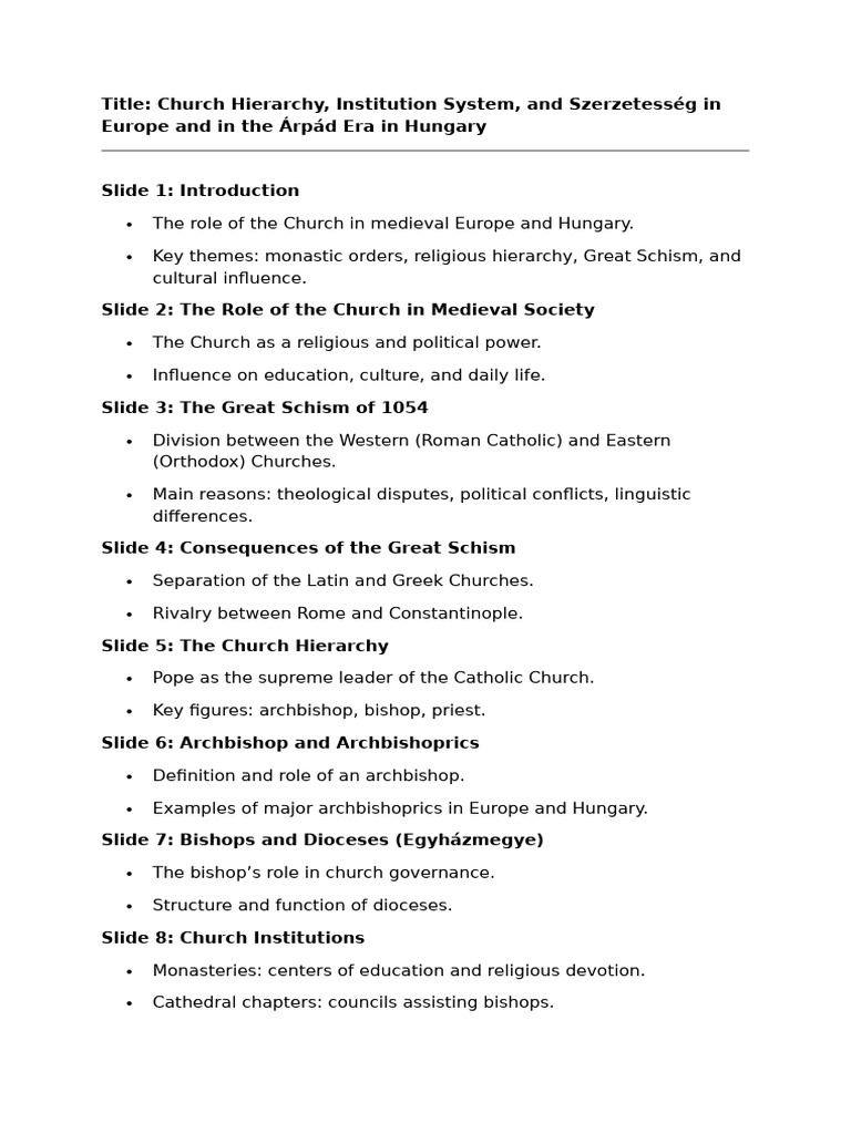 Church Hierarchy, Institution System and Monks in Europe and in The ...
