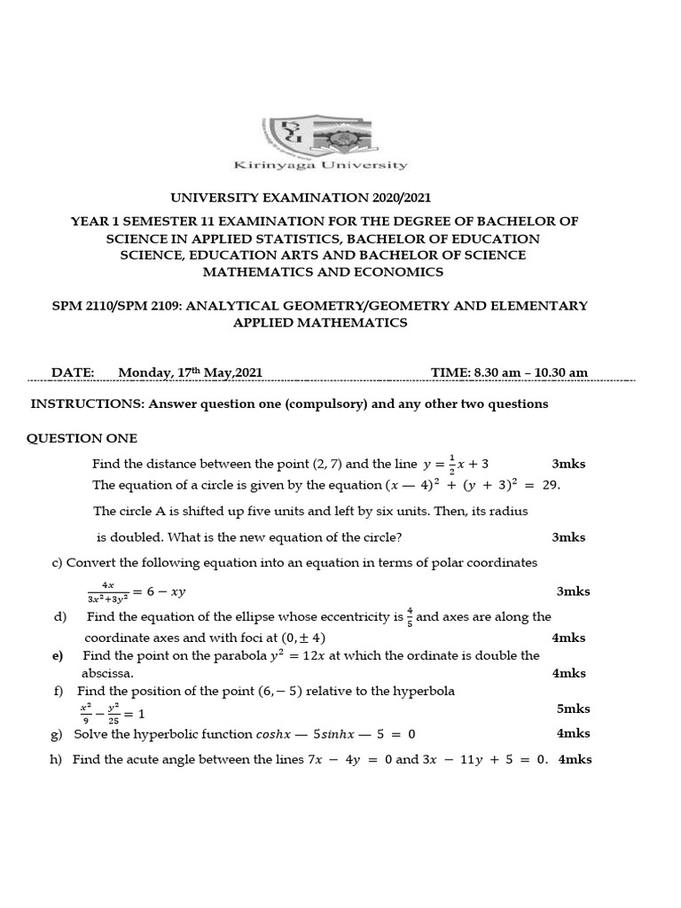 SPM 2110 Analytical Geometry Geometry and Elementary Applied ...
