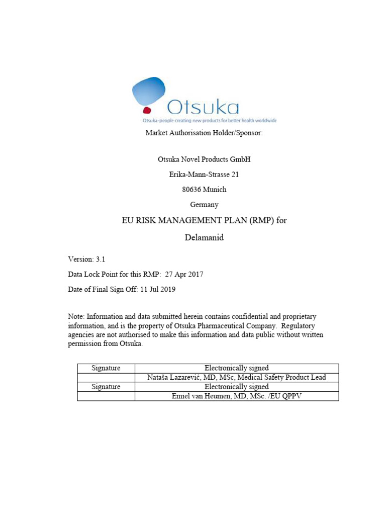 Risk Management Plan | PDF | Tuberculosis | Pharmacovigilance