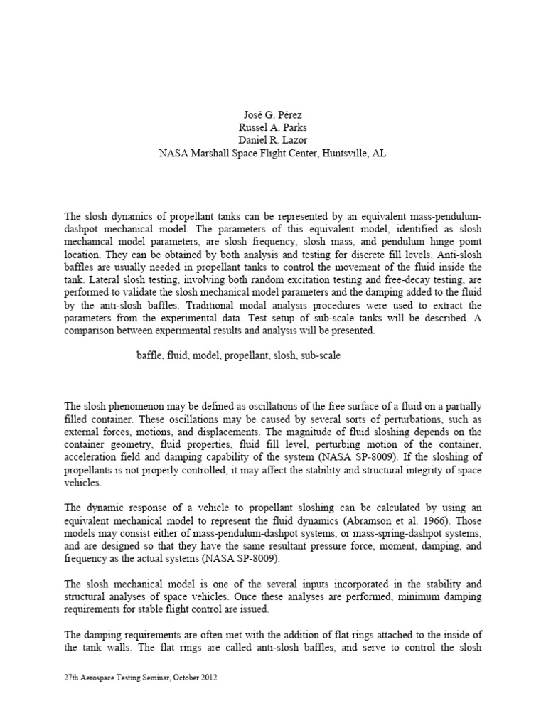 Slosh Model Validation for Propellant Tanks | PDF | Damping | Viscosity