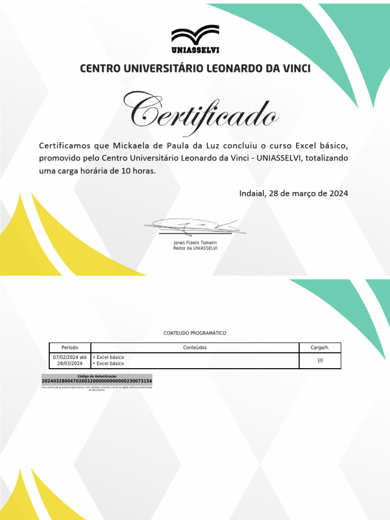 CERTIFICADO - Excel BÃ¡sico | PDF