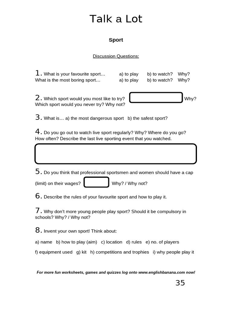 Talk A Lot 2 Discussion Questions Sport | PDF