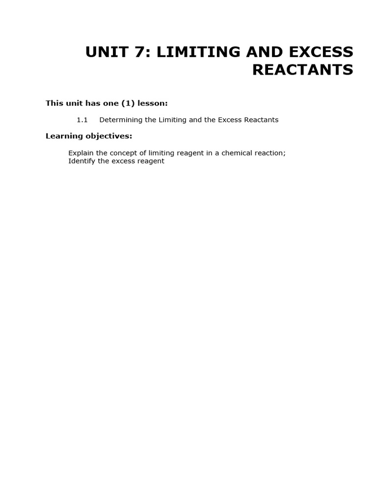 Determining The Limiting and Excess Reactants - 0 | PDF | Chemical ...