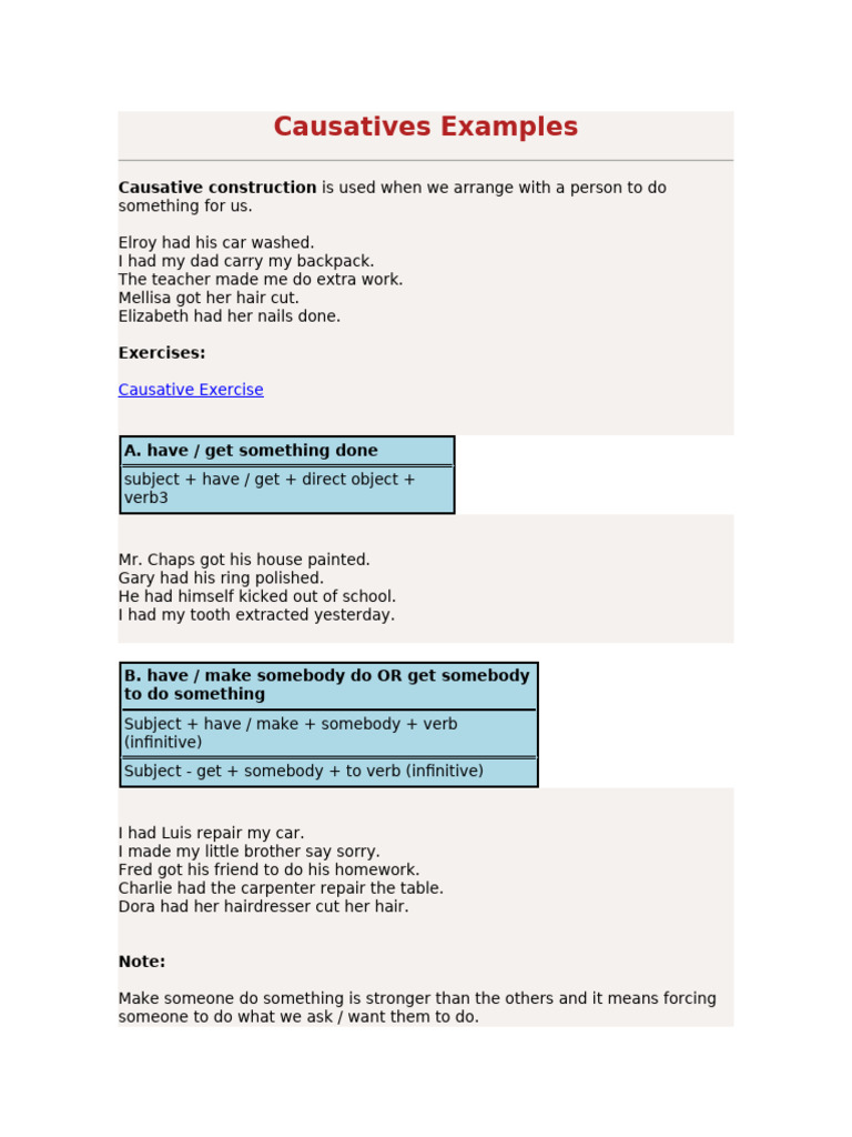 Causatives Examples | PDF