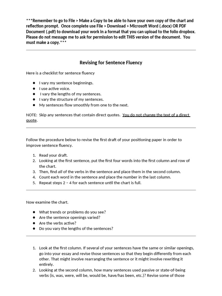 Revising For Sentence Fluency (Spring 2025) | PDF | Syntax | Linguistics