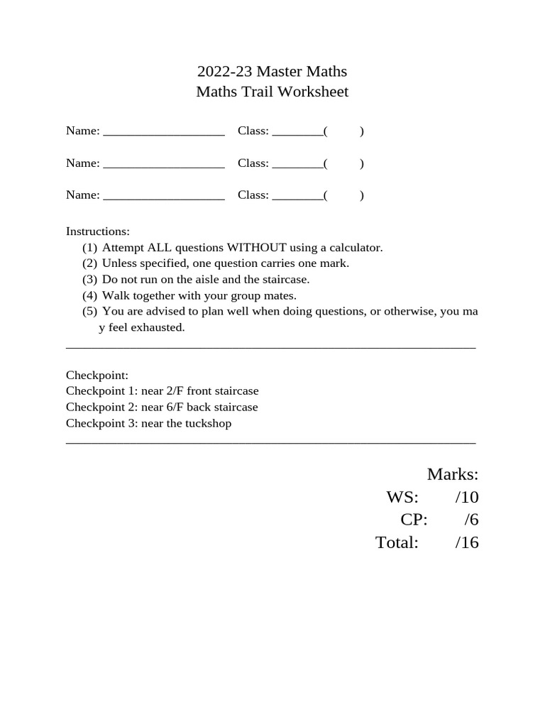 Math Trail Worksheet | PDF