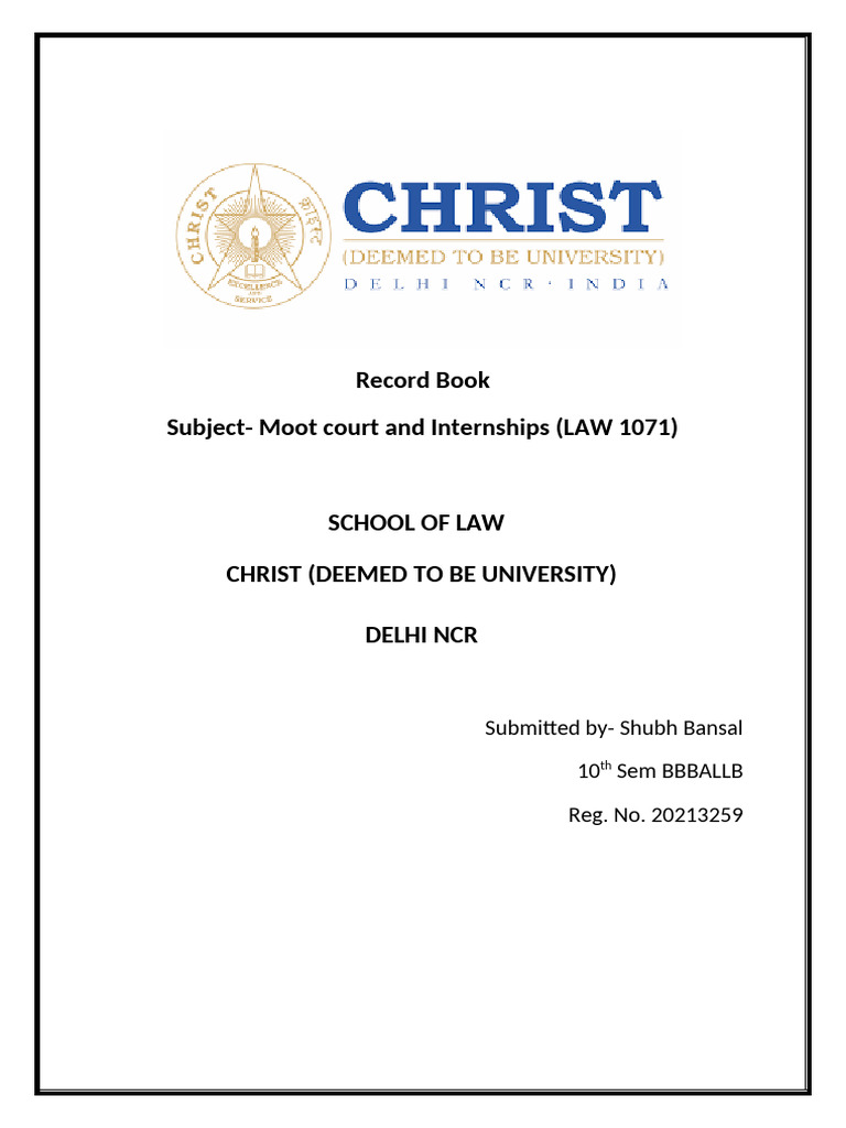Moot Court & Internship Record Book | PDF | Supreme Courts | Jurisdiction