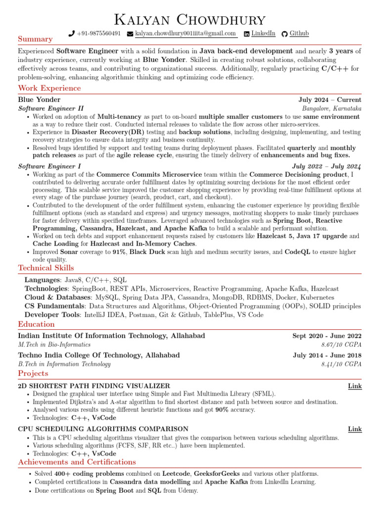 Kalyan Chowdhury Resume-1 | PDF | C++ | Computer Programming