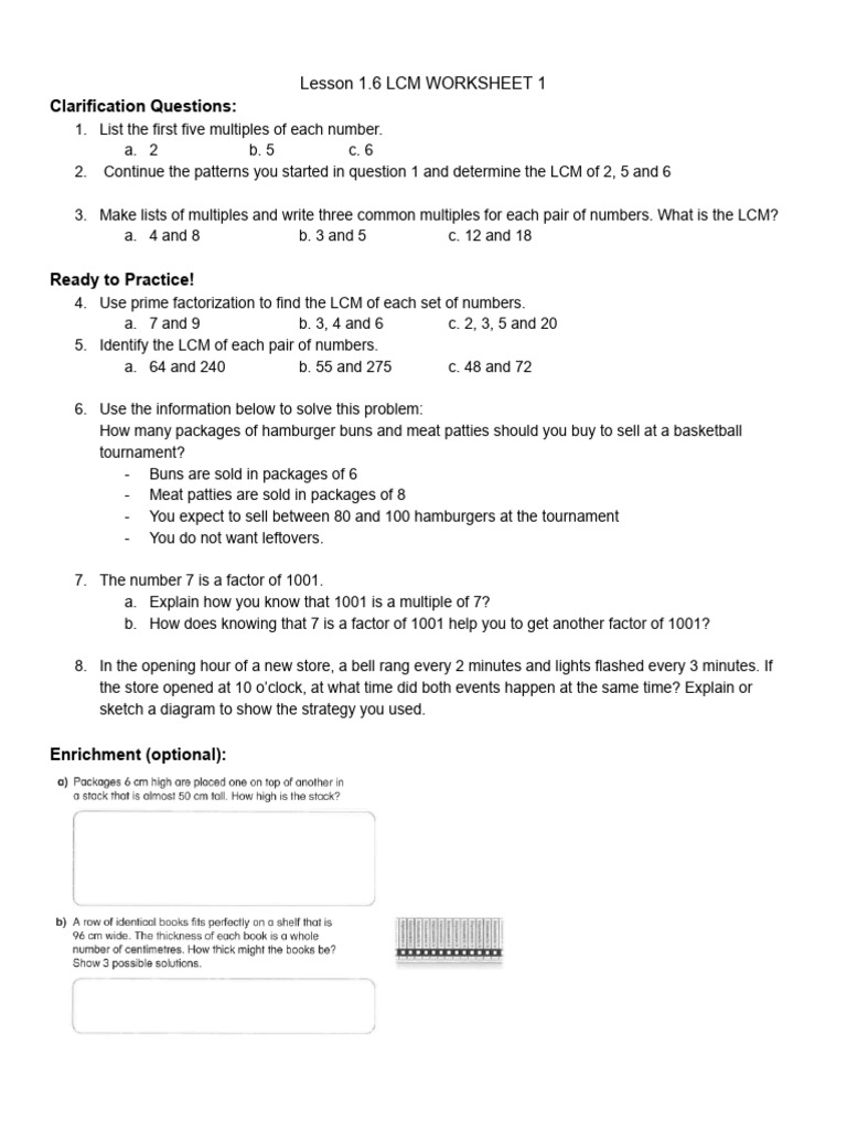 LCM Worksheet and Practice Problems | PDF