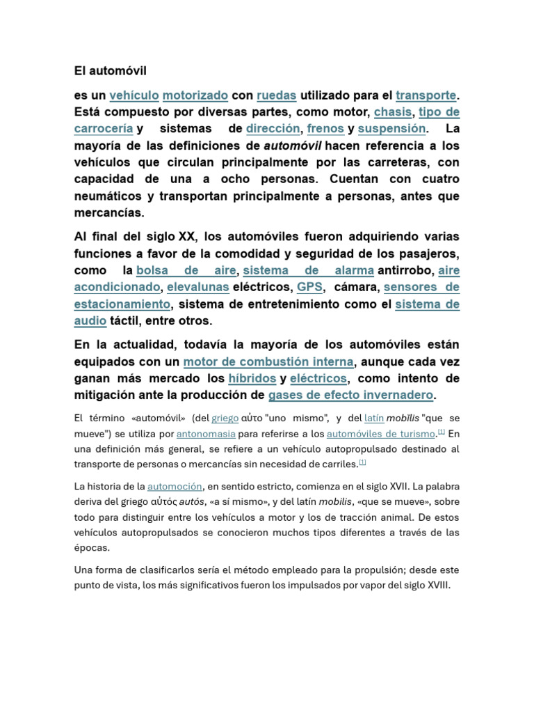 Historia y características del automóvil | PDF