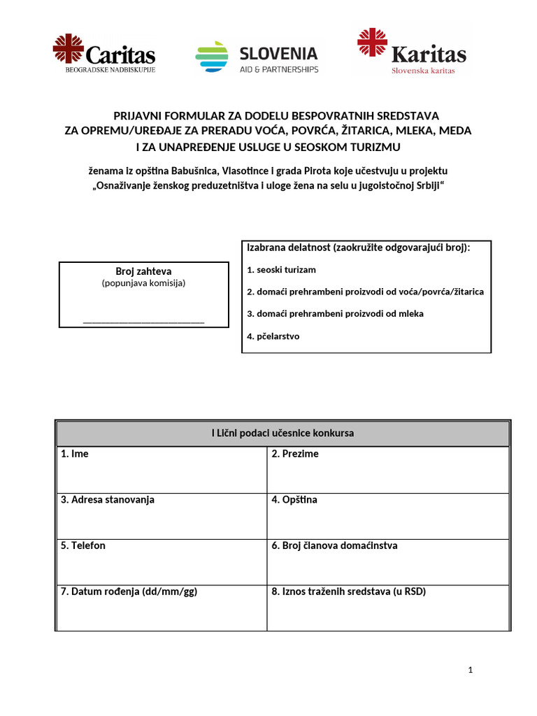 Prilog 1 - Prijavni Formular 2025 | PDF