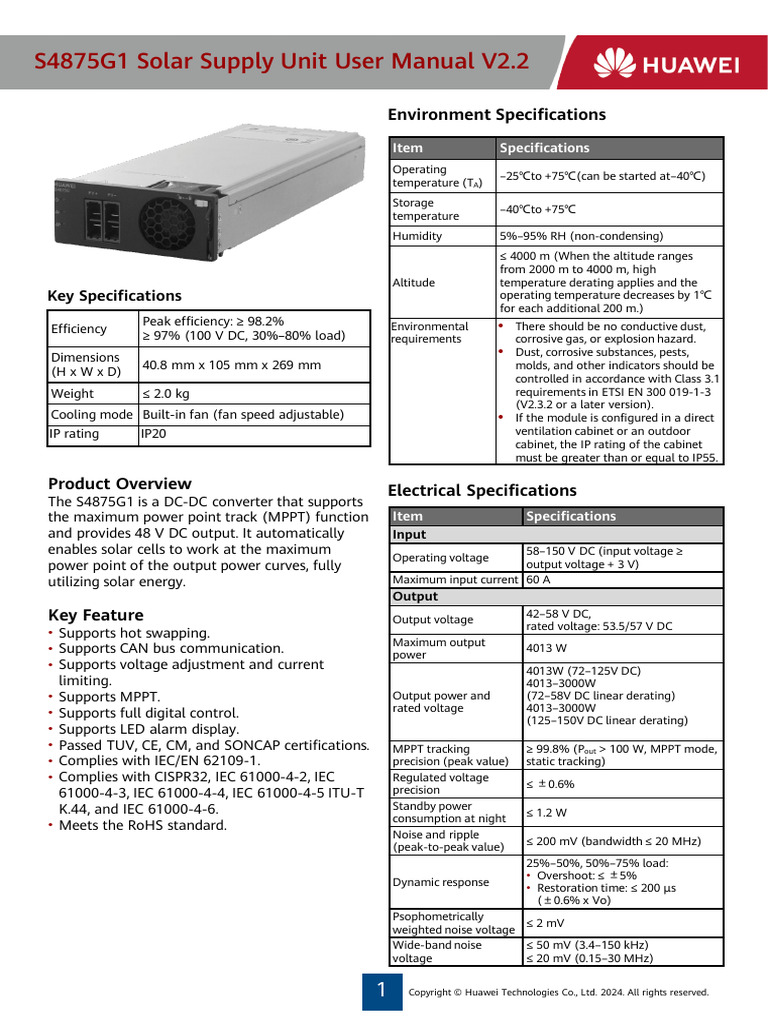 S4875G1 Solar Supply Unit Manual | PDF | Electric Power | Electronics