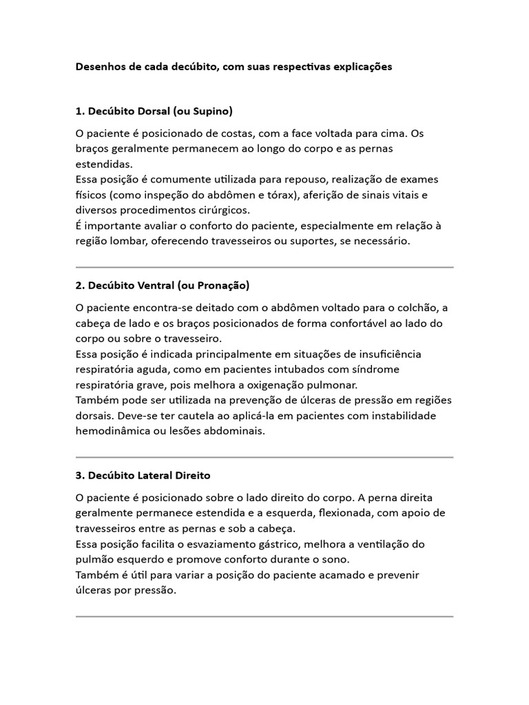 Tipos de Decúbitos e Posições em Enfermagem | PDF | Especialidades médicas