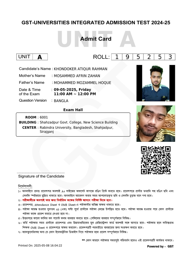 Unit A: Admit Card | PDF