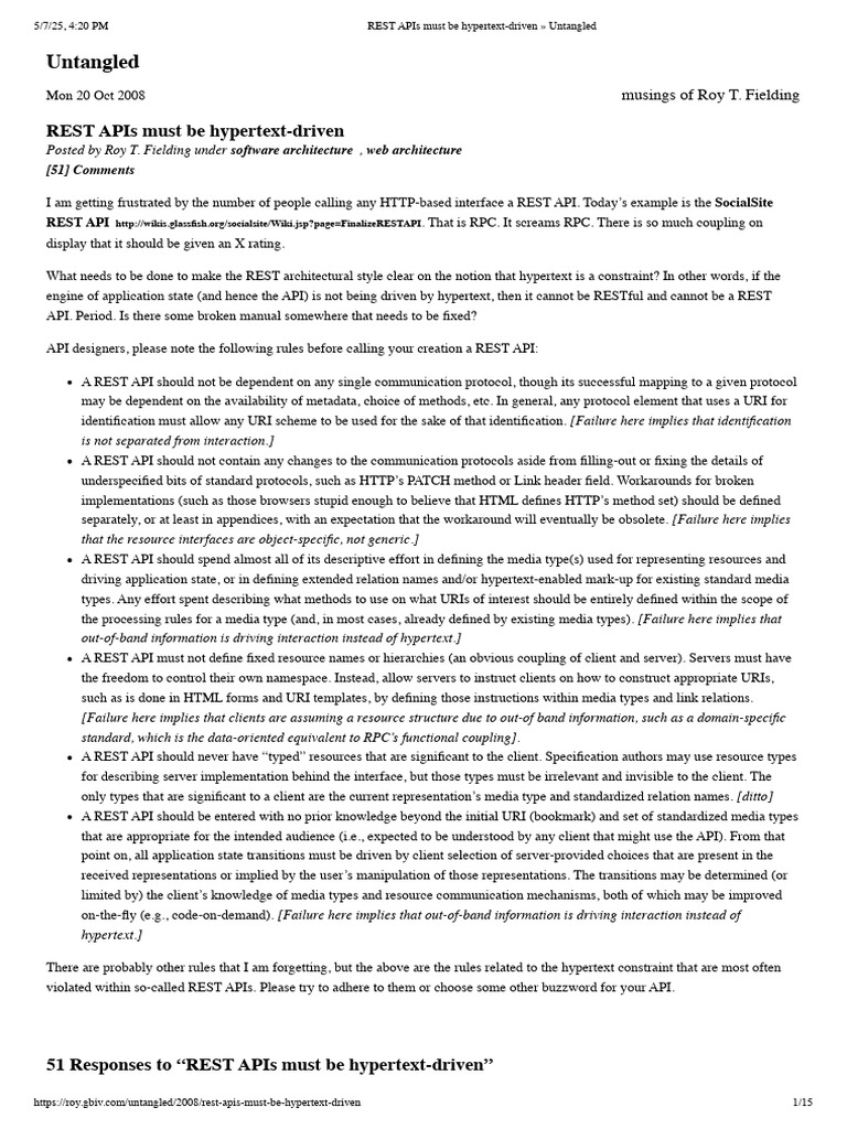 REST APIs Must Be Hypertext-Driven Untangled | PDF | Uniform Resource Identifier | Computer ...