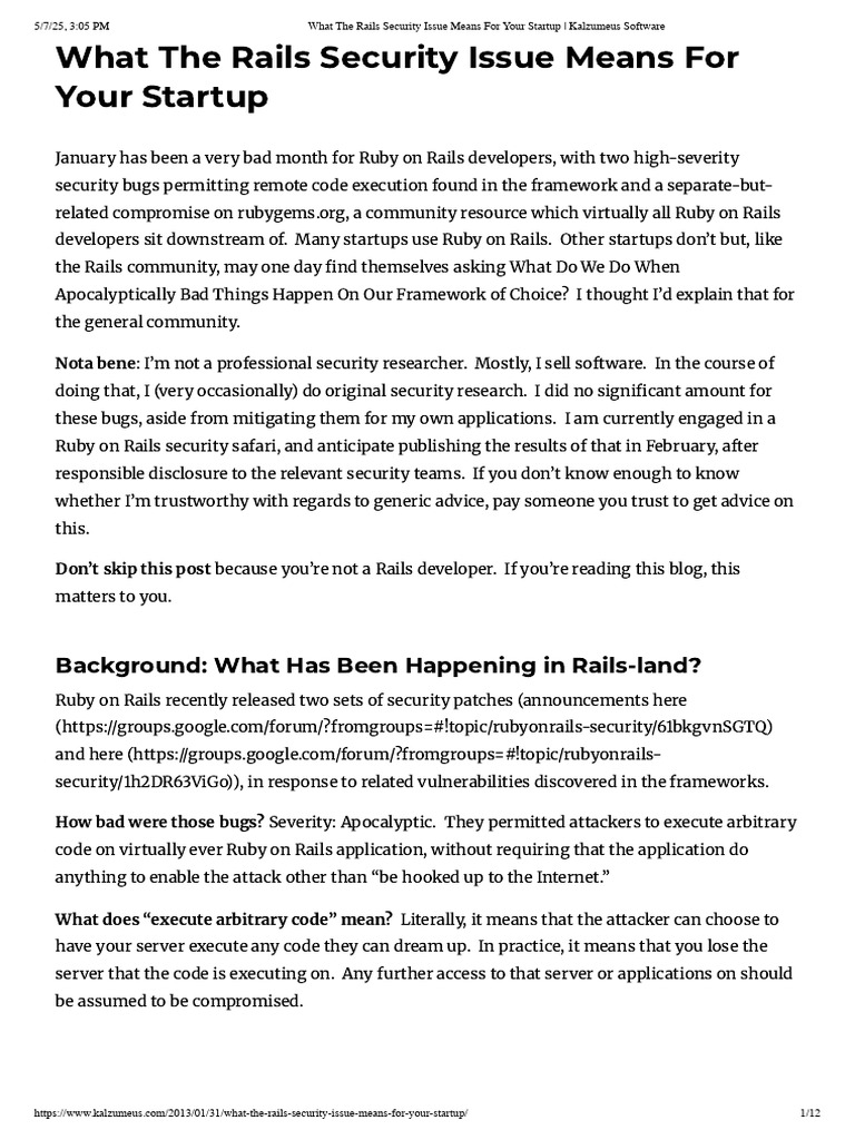 What The Rails Security Issue Means For Your Startup - Kalzumeus Software | PDF | Password ...