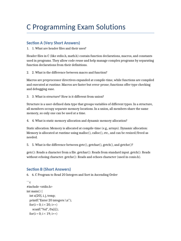 C Programming Exam Solutions | PDF | Software | Software Development