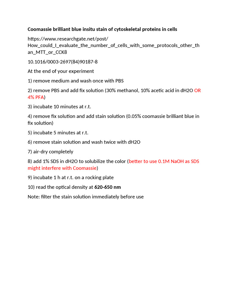 Coomassie Brilliant Blue Insitu Stain of Cytoskeletal Proteins in Cells ...