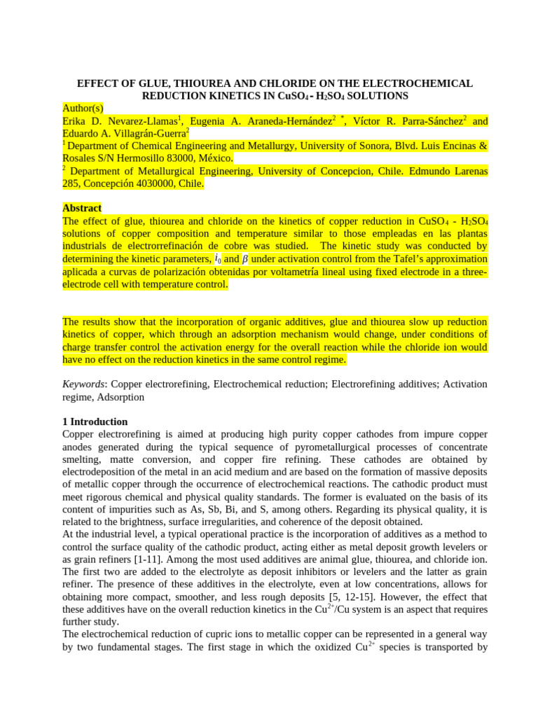 Impact of Additives on Copper Reduction Kinetics | PDF ...