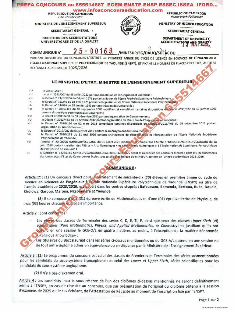 Concours Enspy SC Ing 3 2025 | PDF