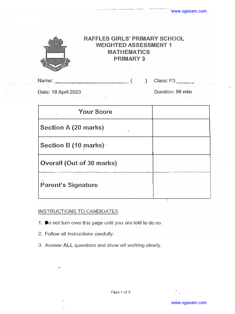Primary 3 Math Assessment 2023 | PDF