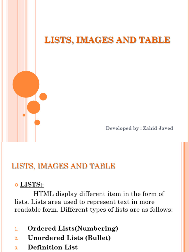 HTML Chapter 2 List, Images and Table | PDF | Html Element | Computer Vision