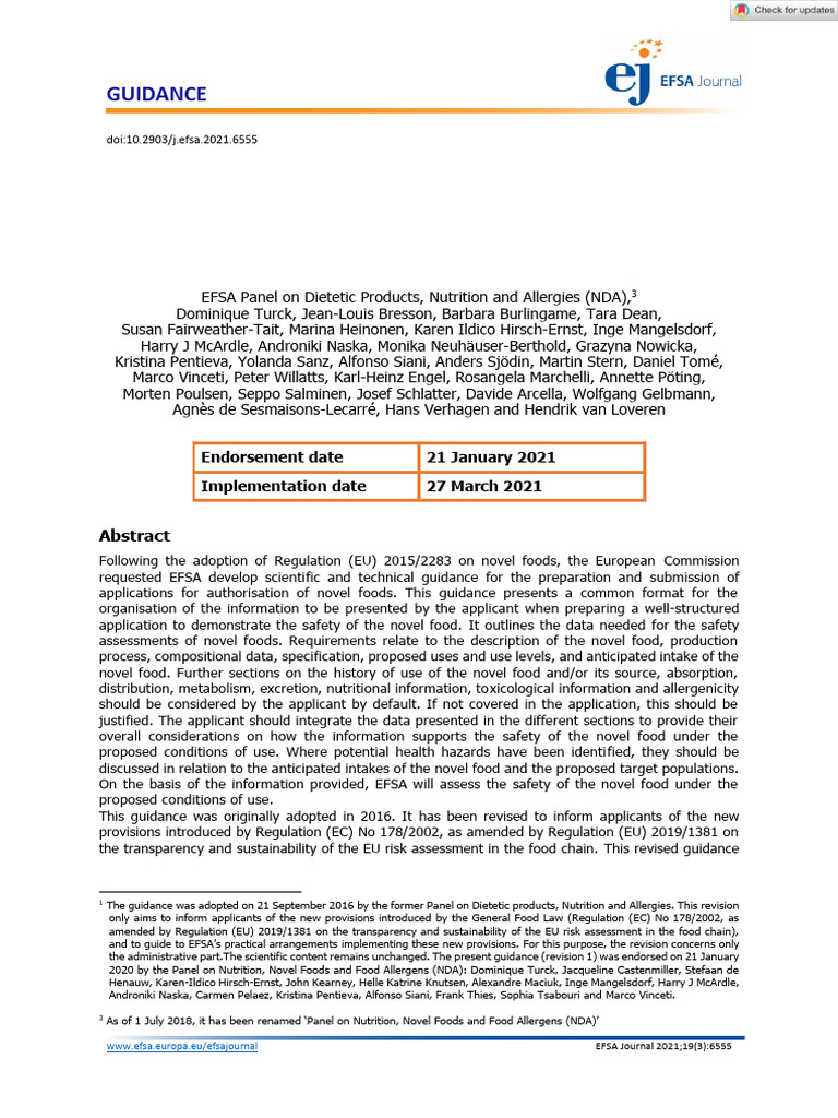 EFSA Journal 2021 Guidance Novel Food | PDF
